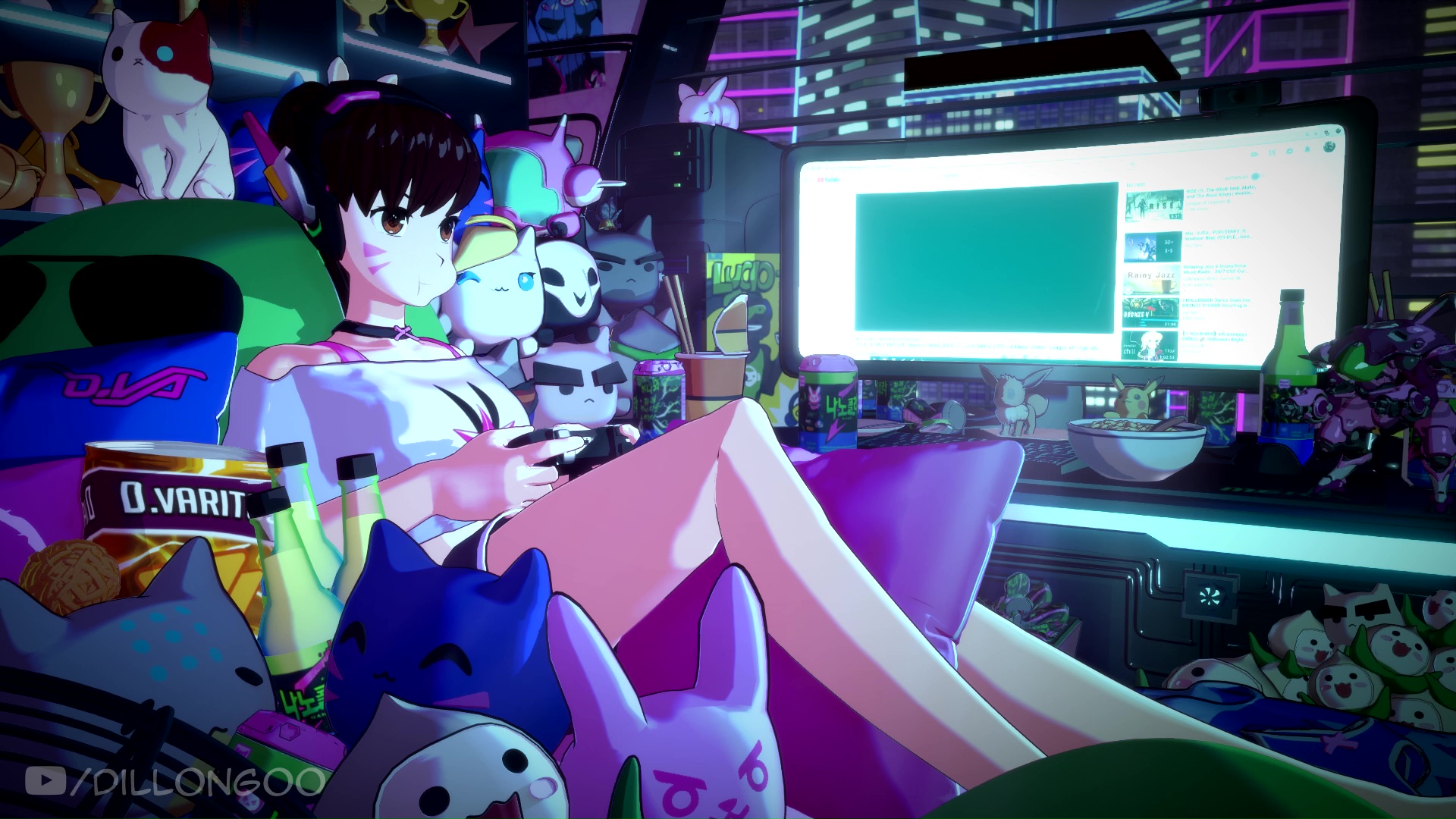 Dva Playing Video Games In The Bedroom Overwatch Live Wallpaper - MoeWalls