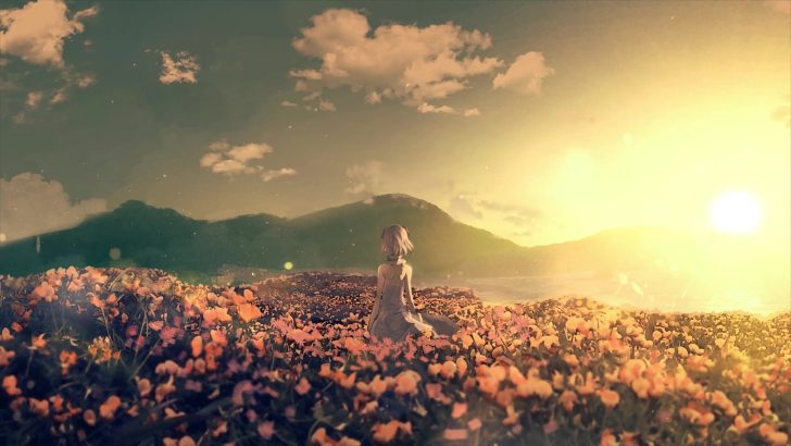 Anime Girl Flower Field Moonlit Night Live Wallpaper - MoeWalls