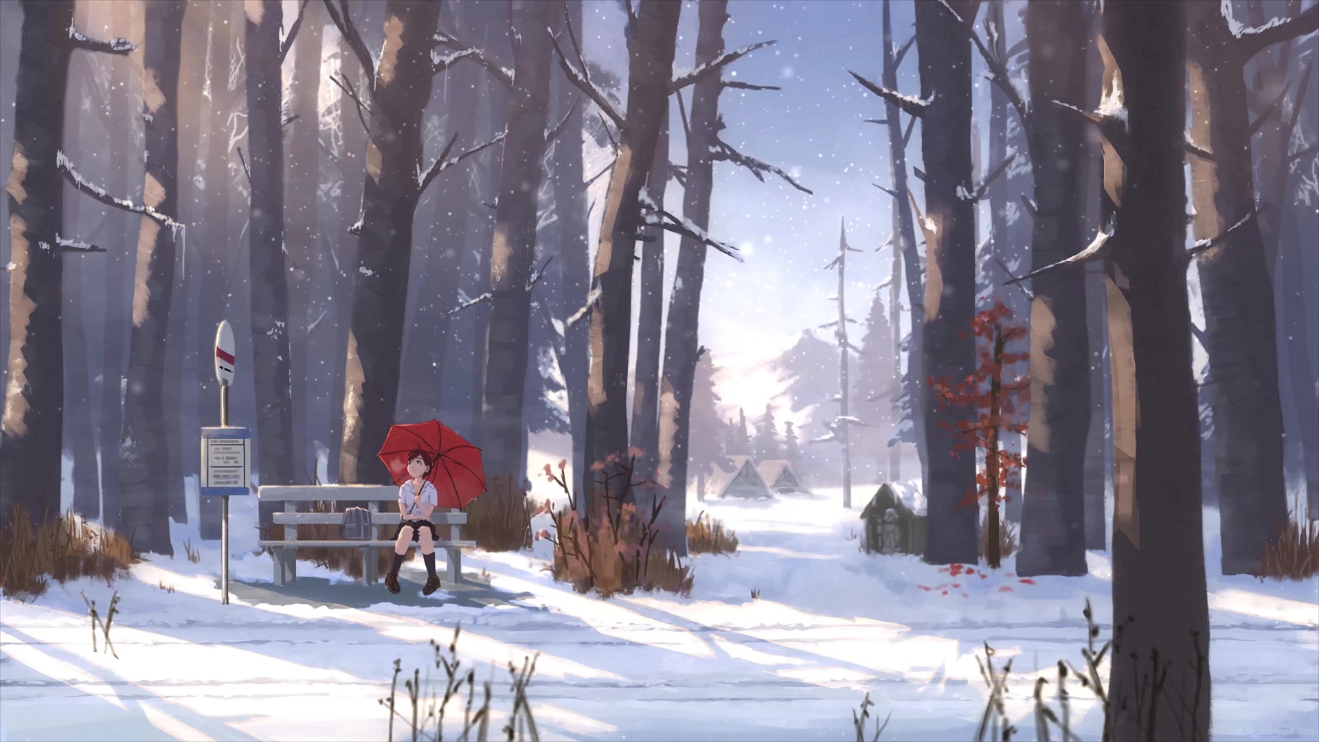 Bus Stop Winter Live Wallpaper - MoeWalls