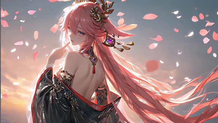 Yae Miko Sunset Sakura Genshin Impact Live Wallpaper - MoeWalls