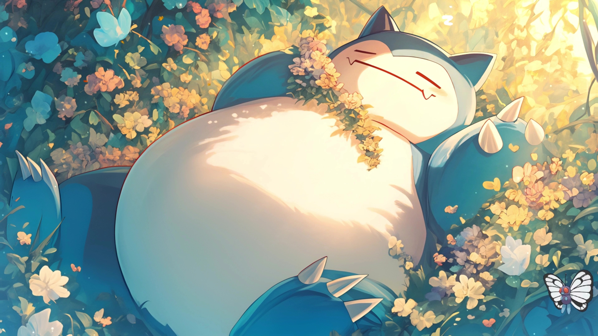 Snorlax Flower Bed Napping Pokemon Live Wallpaper - MoeWalls