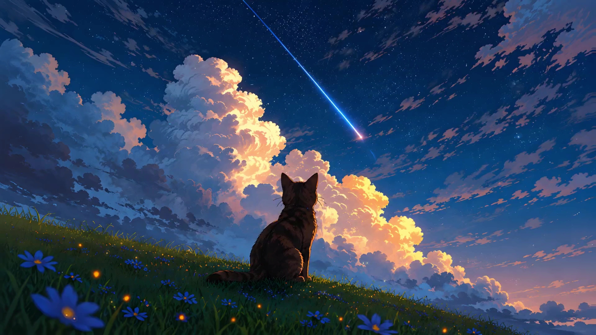 Cat Watching Shooting Star Live Wallpaper - MoeWalls