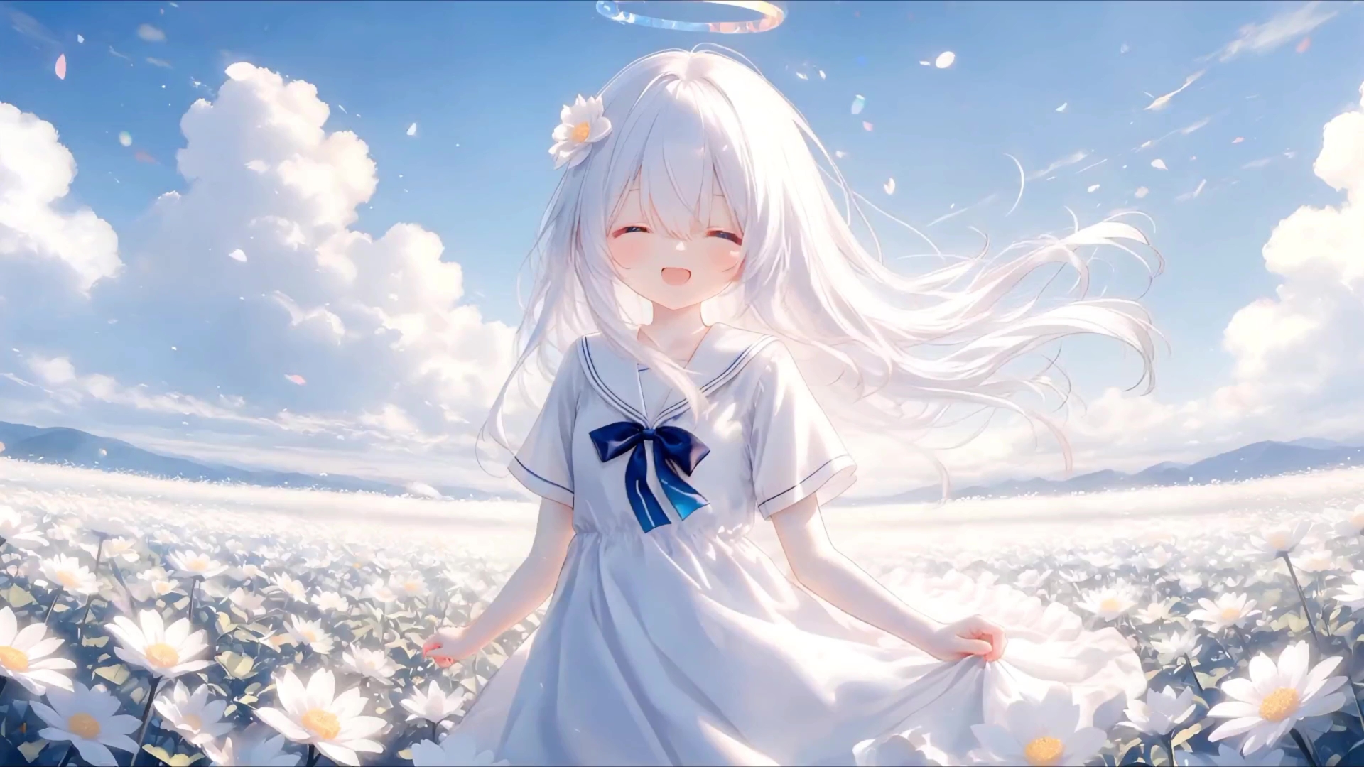 Cute Anime Girl And Daisies Live Wallpaper - MoeWalls
